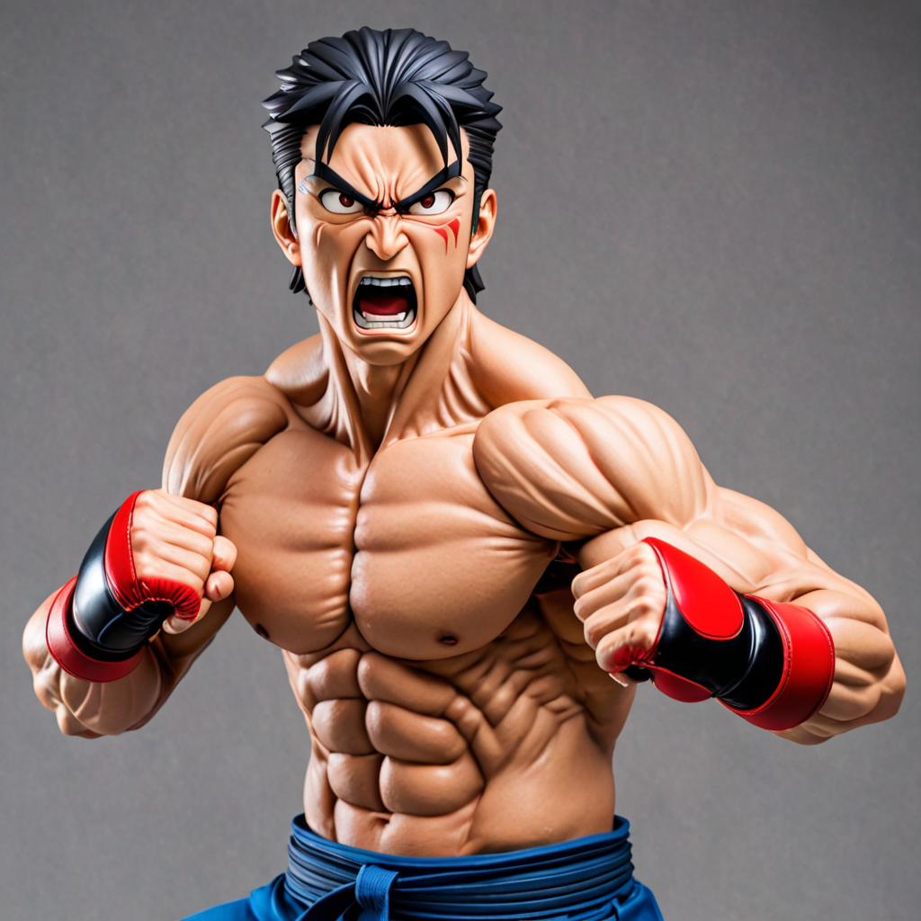 very angry anime fighter in a dinamic pose
