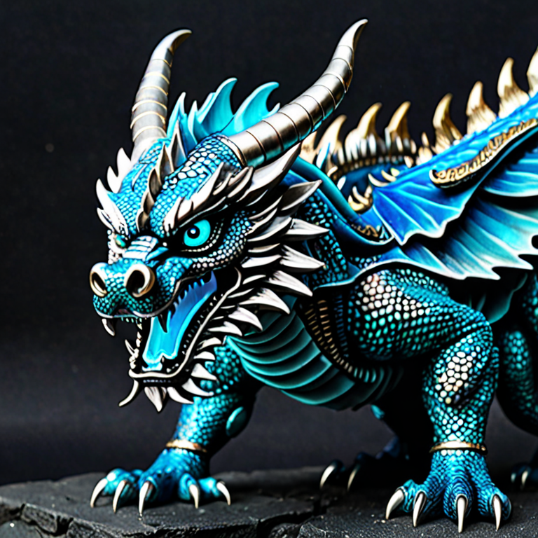 Giant Ancient Armored Chinese Dragon With Blue Skin and Neon Cyan Flash ...
