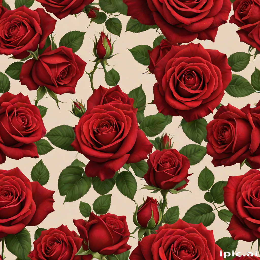 Beautiful Red Roses in Full Bloom Against a Soft Cream Background
