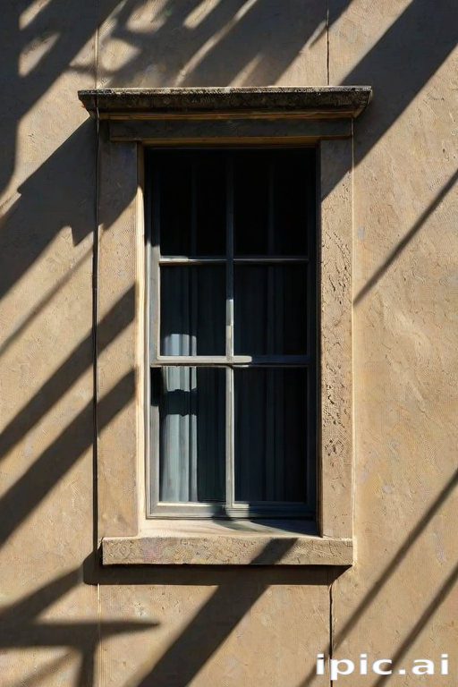 Elegant Window Framed by Intricate Shadows on a Sunlit Wall