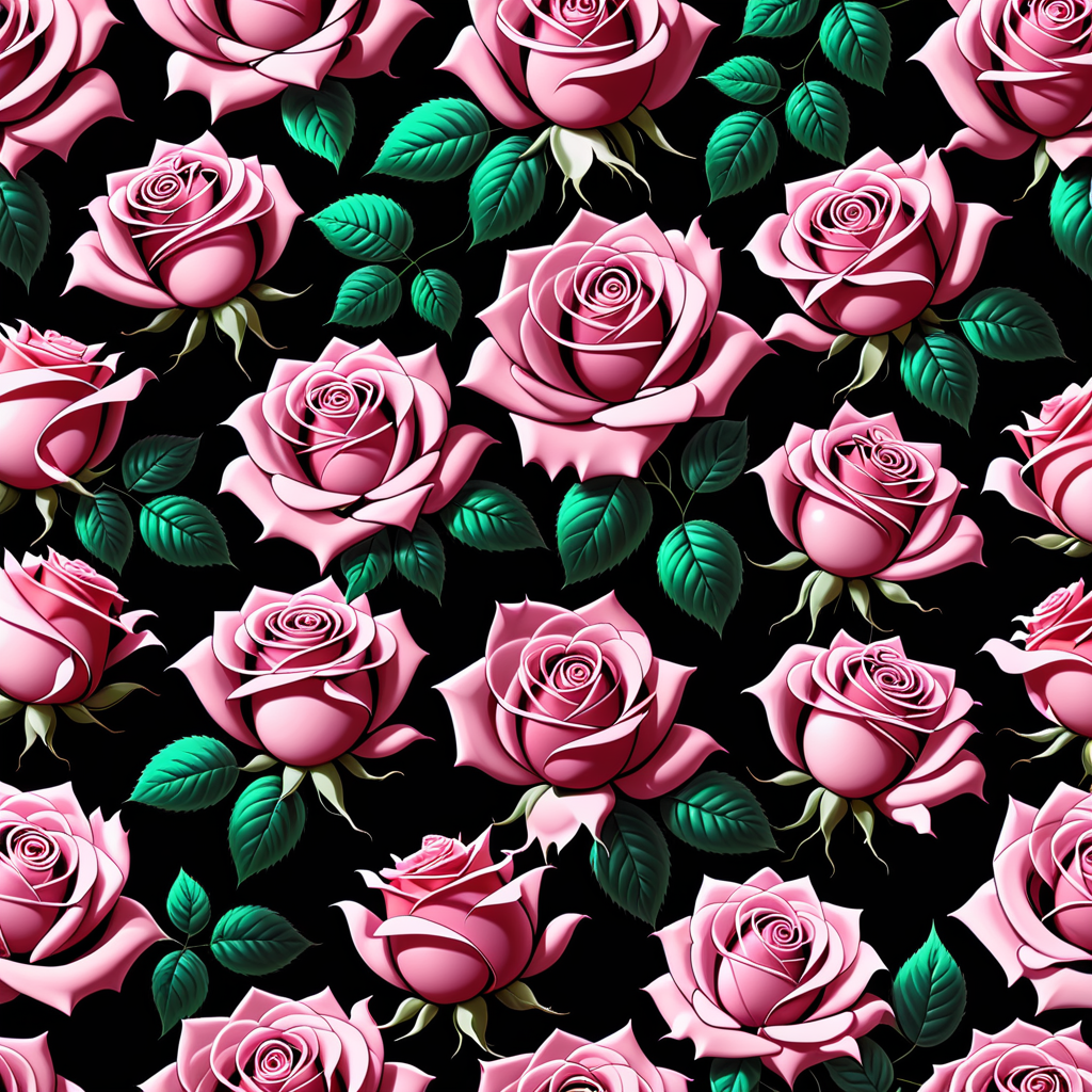 Beautiful Pink Roses Surrounded by Lush Green Leaves on a Dark Background