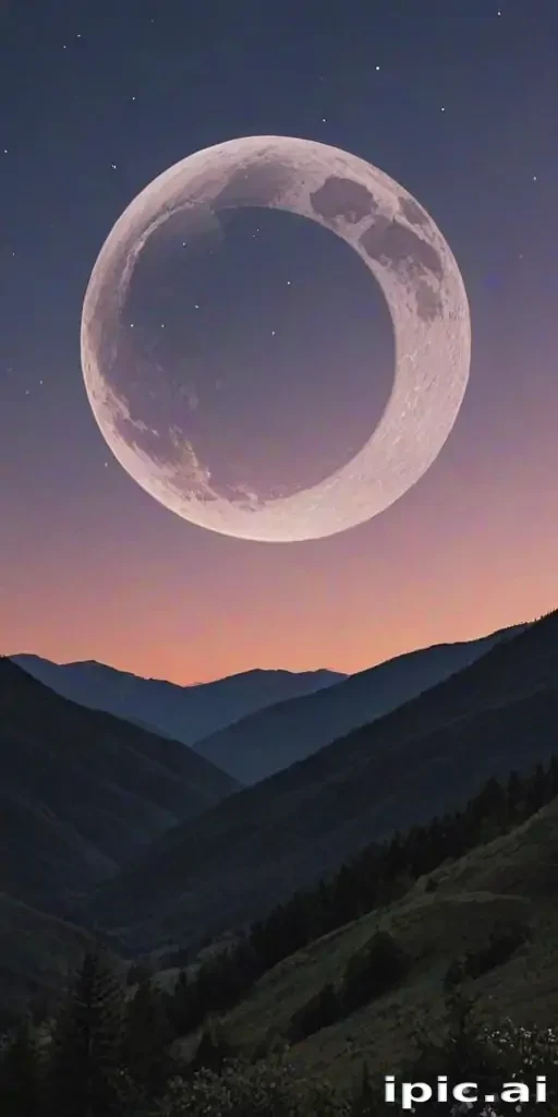 Majestic Crescent Moon Illuminating the Serene Mountain Landscape at Dusk