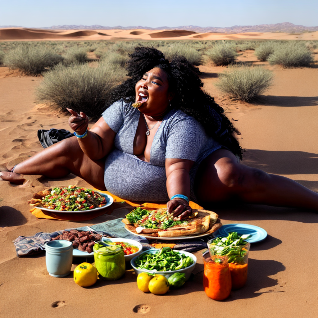 Lizzo eating a feast in front of starving african crowd in the middle ...