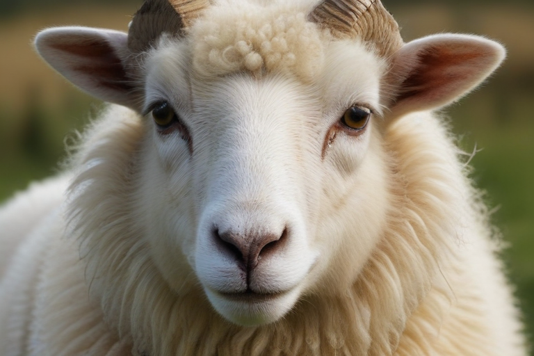 A Close-Up Portrait of a Majestic Sheep with Beautiful Features.