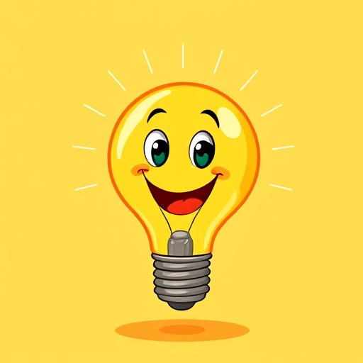 Cheerful Cartoon Light Bulb with a Smile Radiating Positive Energy and Joy
