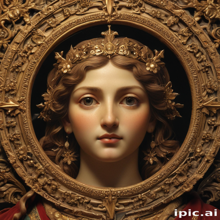 Majestic Portrait of a Regal Figure Surrounded by Ornate Frame Details