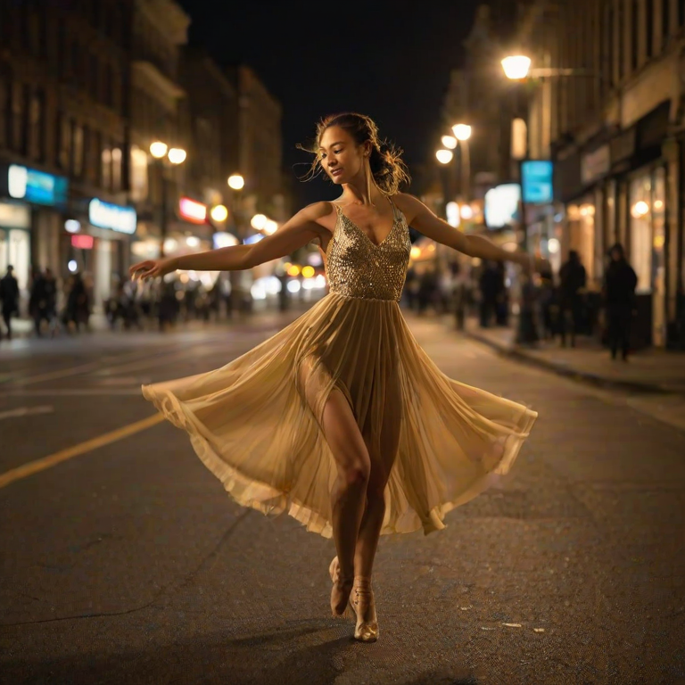Graceful Dance Under City Lights: A Nighttime Performance in Motion
