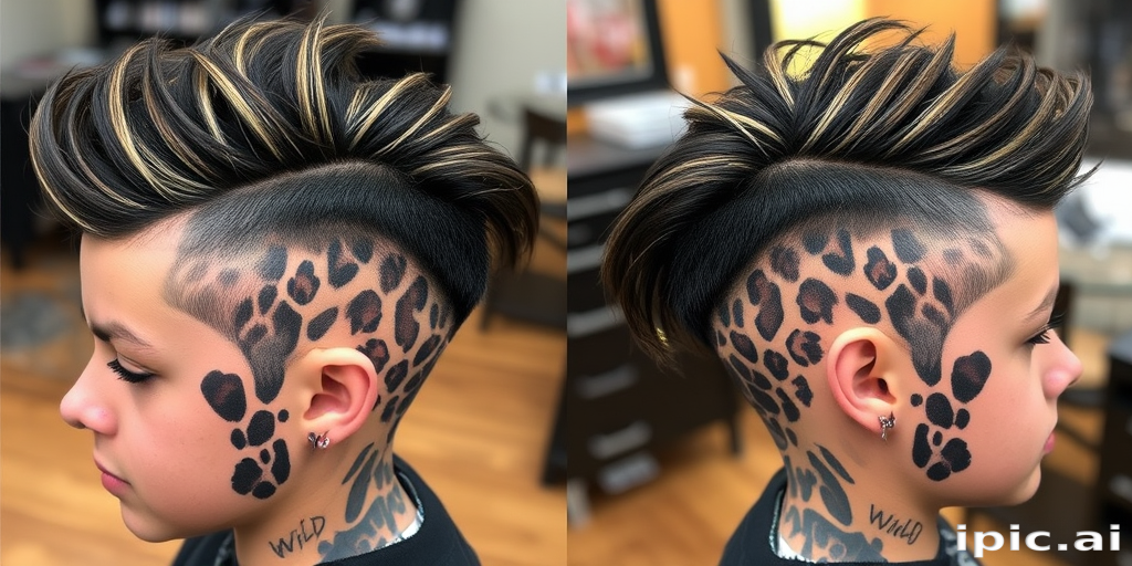 Trendy Mohawk Haircut with Stylish Leopard Print Design on Sides