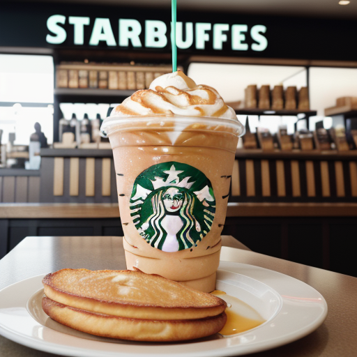 Delicious Caramel Frappuccino with Pancakes at a Cozy Cafe Setting