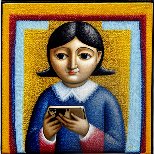 a cubism art of a person on the cell phone