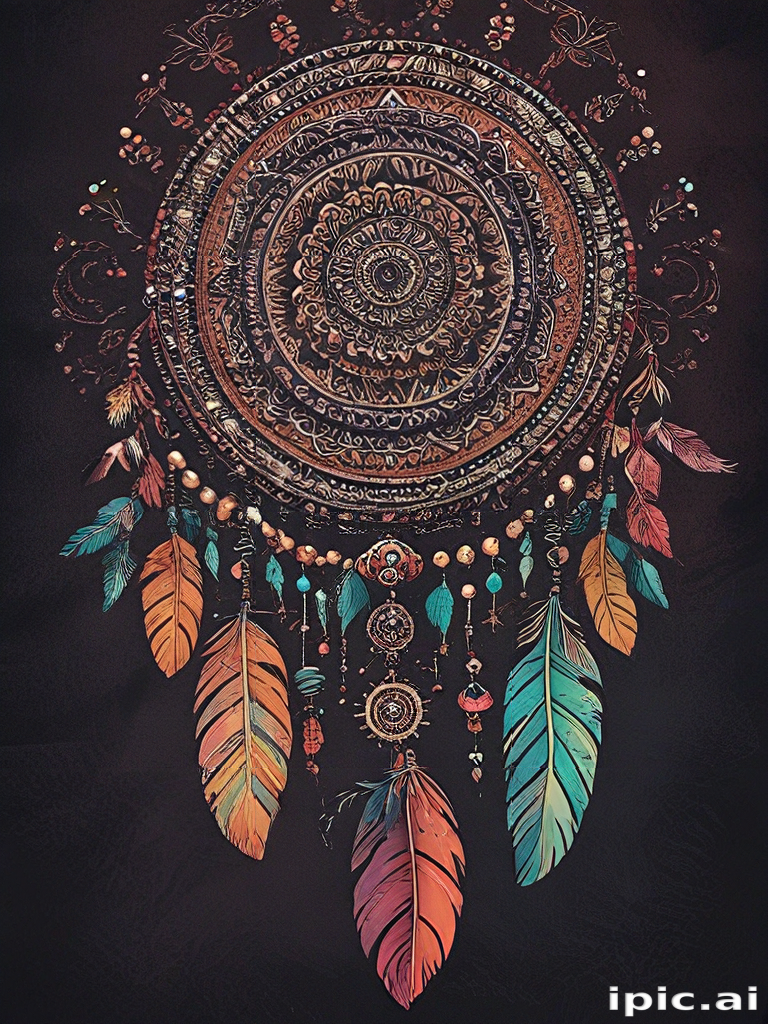 Intricate Dreamcatcher Design with Colorful Feathers and Decorative ...