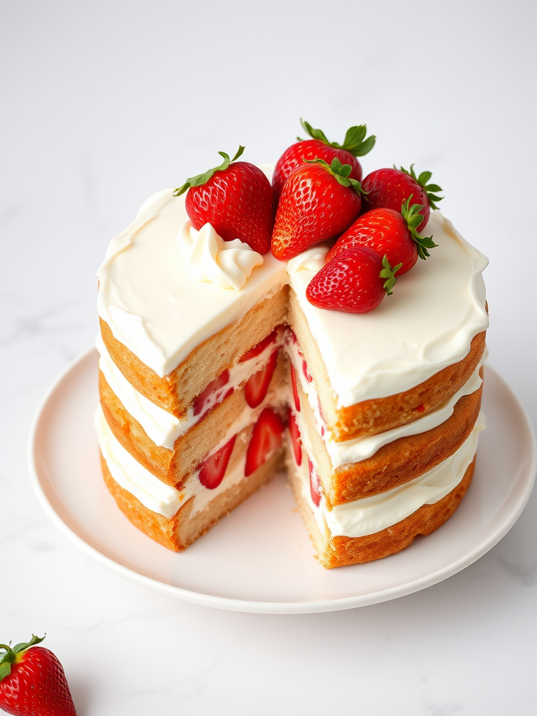 Delicious Layered Strawberry Cake with Creamy Frosting and Fresh ...