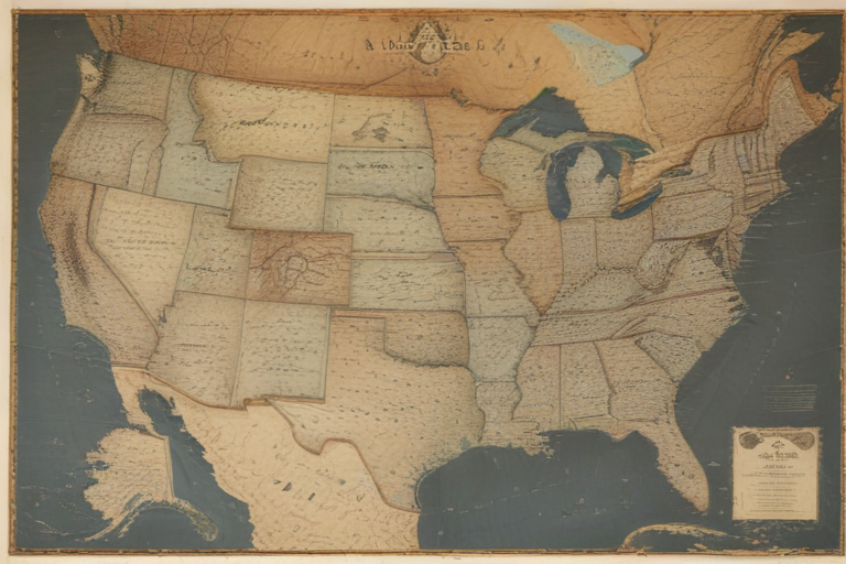 Historical Map of the United States Featuring Detailed State Boundaries ...