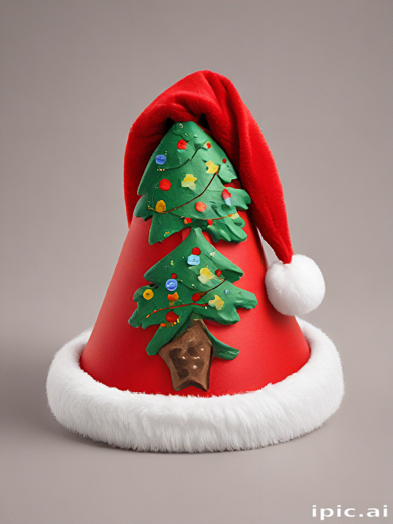Festive Christmas Hat Decorated with a Colorful Tree and Ornaments
