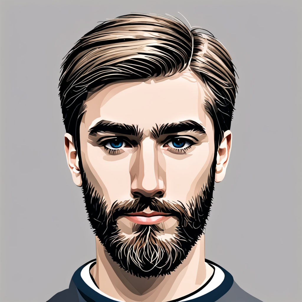 few strokes drawing of a tall man with short hair, long long beard ...