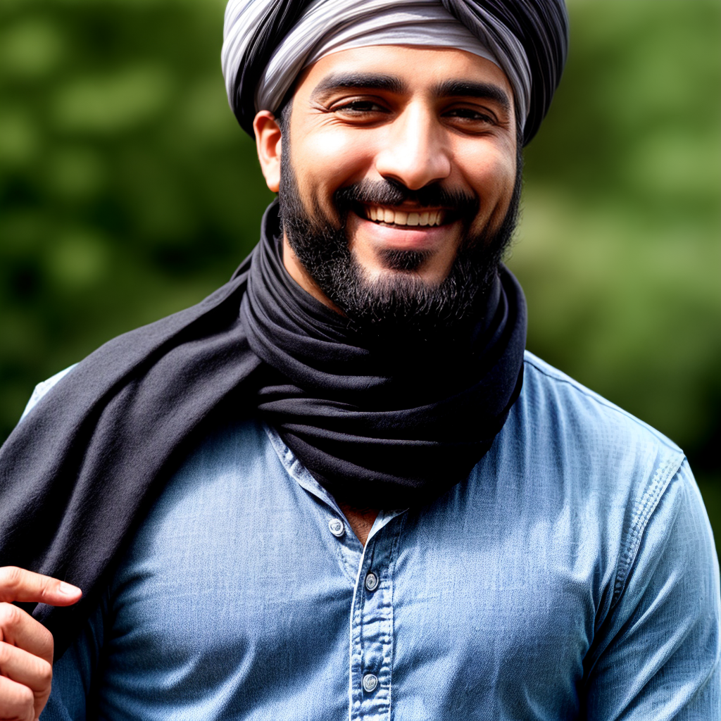 Full Arab man with black turban, smiling
