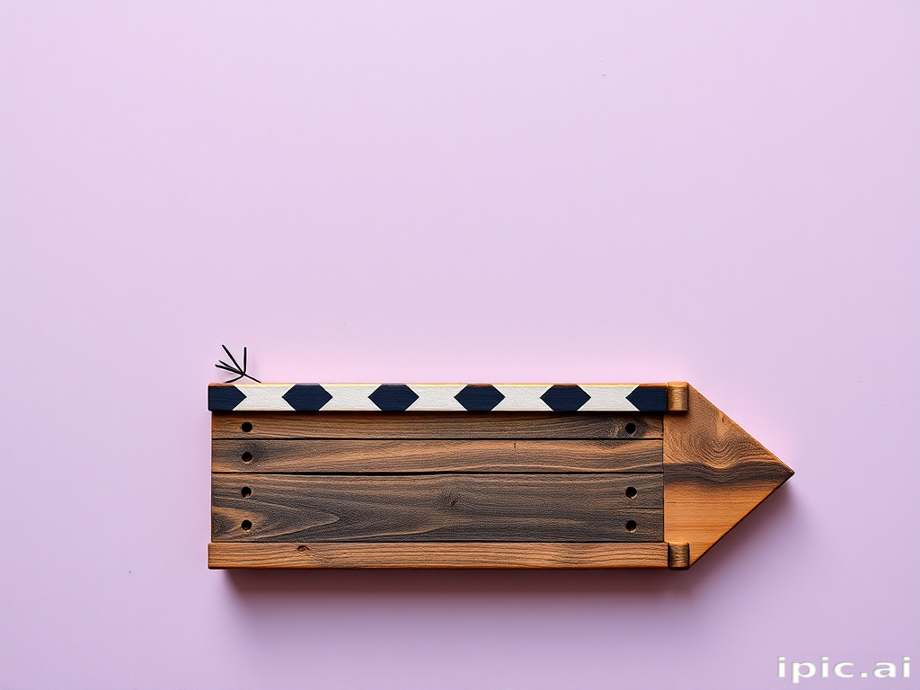 Creative Wooden Arrow-Shaped Sign on a Soft Pink Background for Decoration