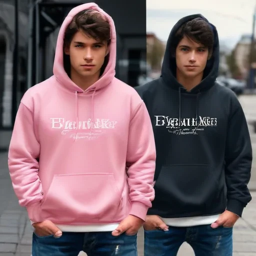 Fashionable Young Man Showcasing Two Stylish Hoodies in Urban Setting