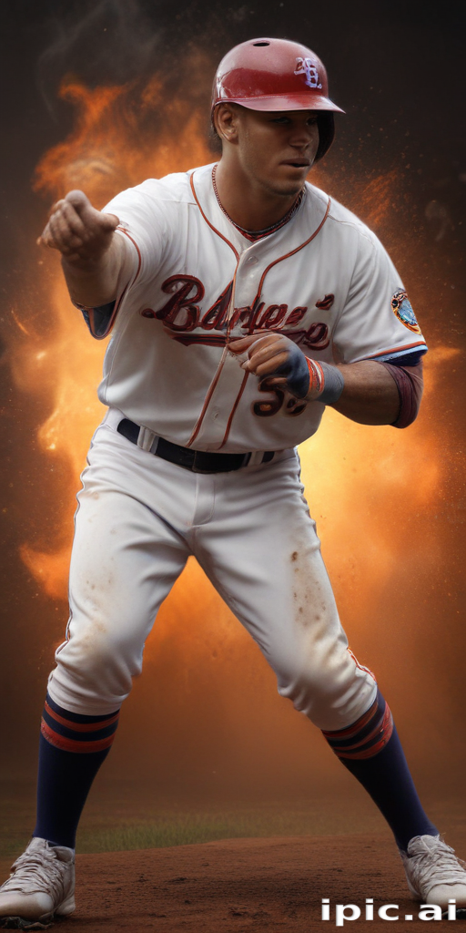 Dynamic Baseball Player in Action Against a Fiery Background Scene
