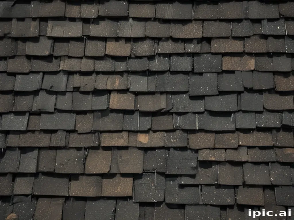 A Close-Up View of a Textured Black Shingle Roof Pattern.