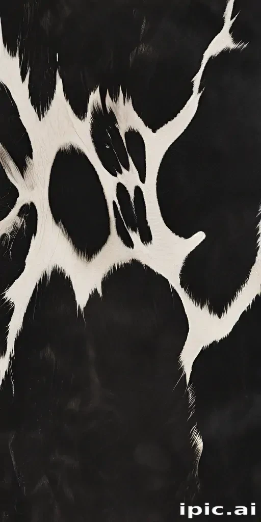 Abstract Black and White Pattern of Cowhide with Unique Shapes and Textures