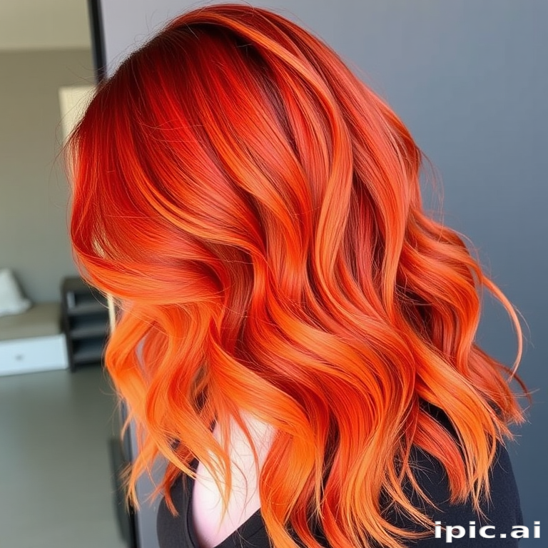 Stunning Vibrant Orange and Red Hair Color with Beautiful Flowing Waves