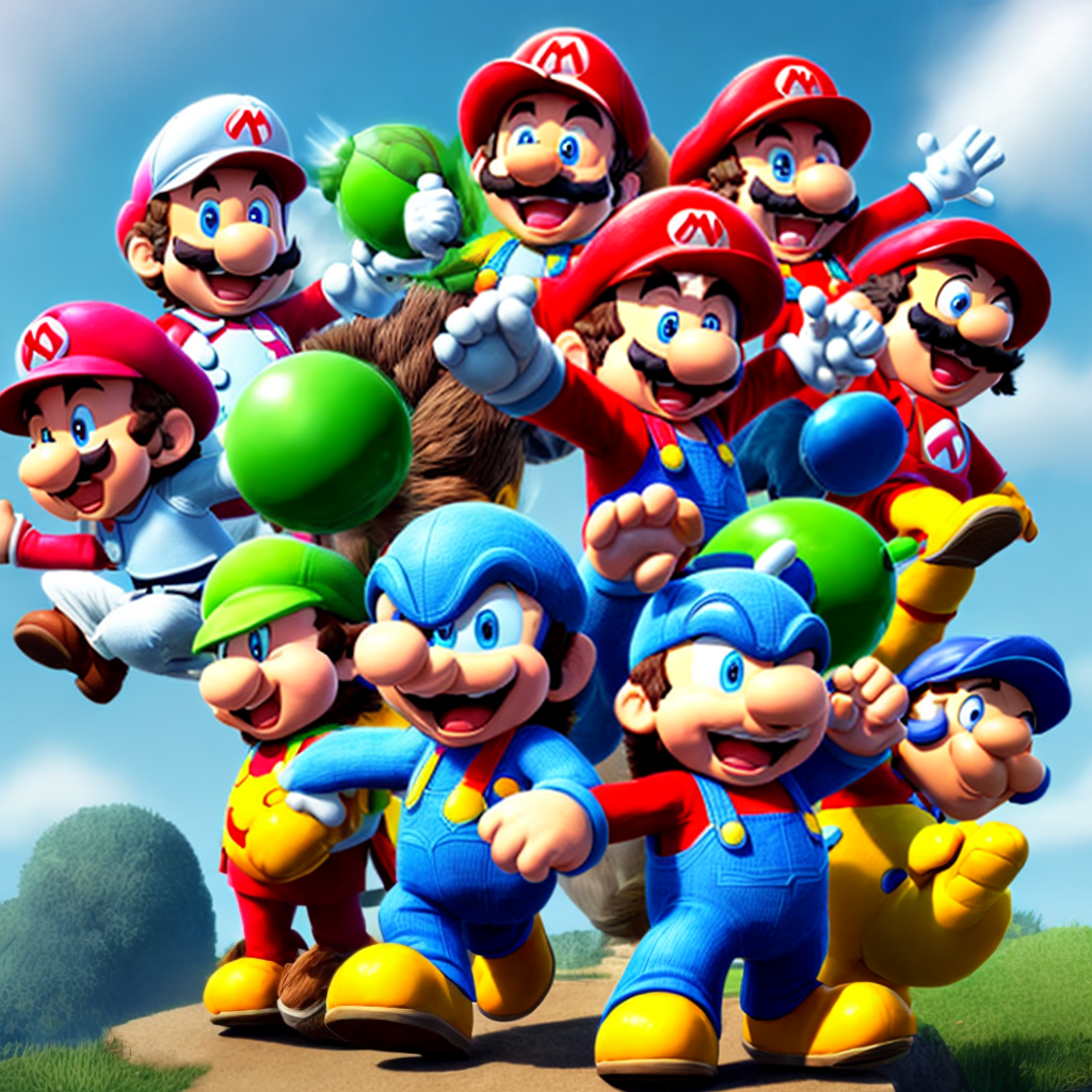 Nintendo, Characters, standing together in a line being happy,