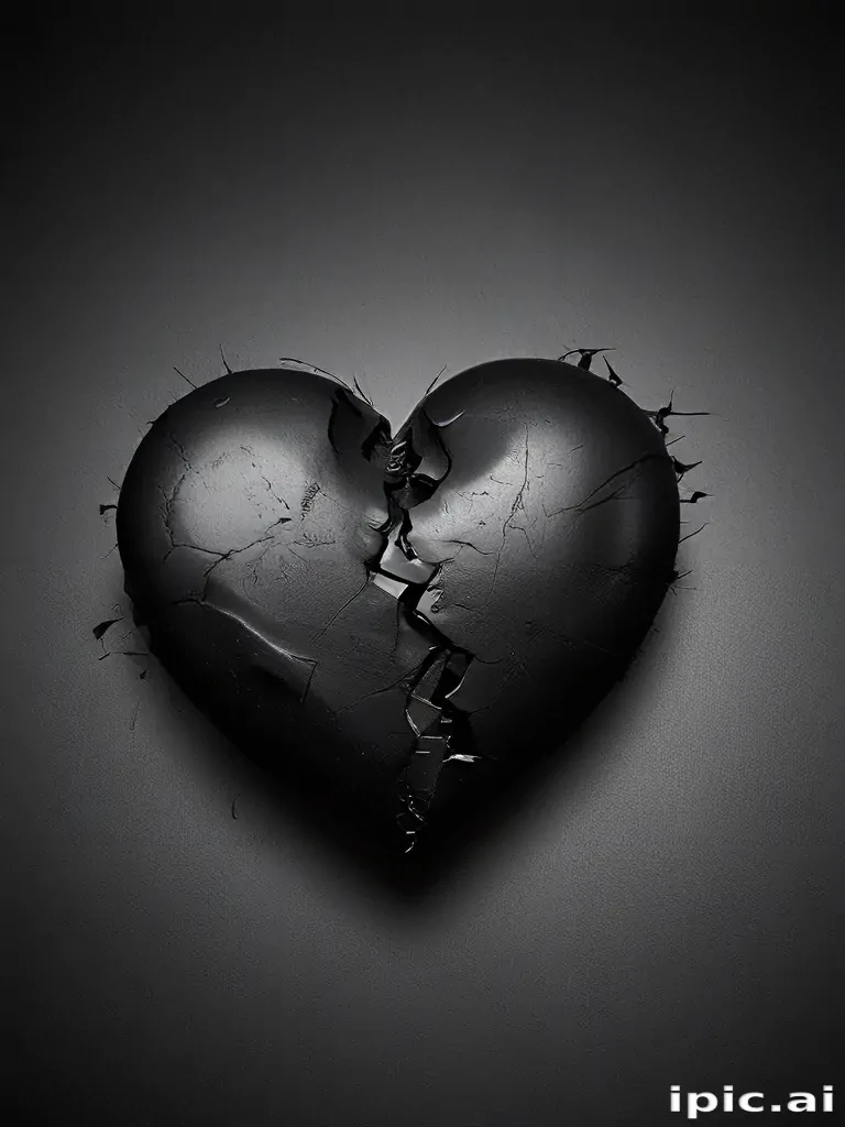 An Artistic Representation of a Black Heart Shattered into Pieces