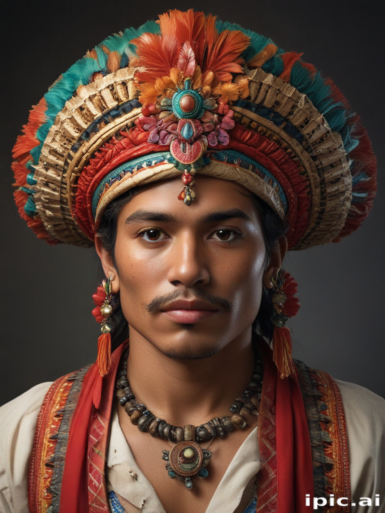 Majestic Portrait of a Young Man in Traditional Colorful Headdress and ...