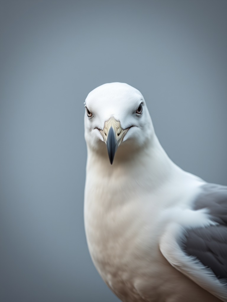 A Close-Up Portrait of a Majestic Seagull with Intense Gaze.