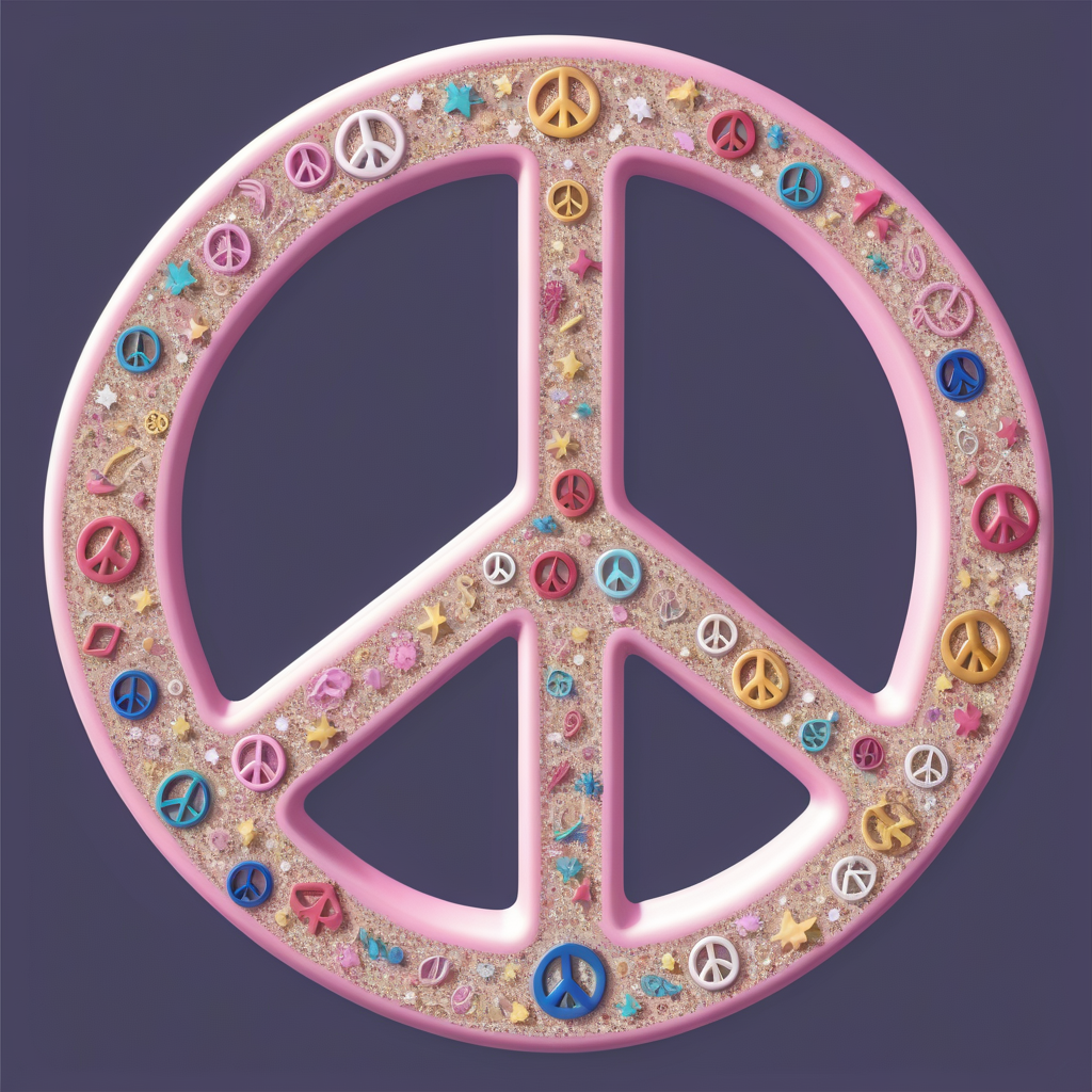 Colorful Peace Sign Decorated with Symbols of Love and Harmony