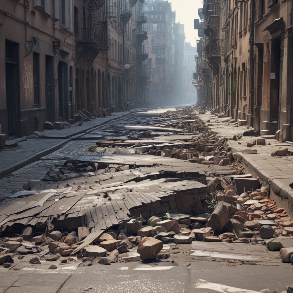 zoomed in collapsing city street