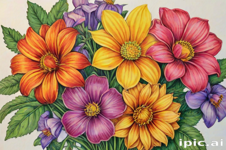 A Vibrant Bouquet of Colorful Flowers Featuring Various Shades and Types.