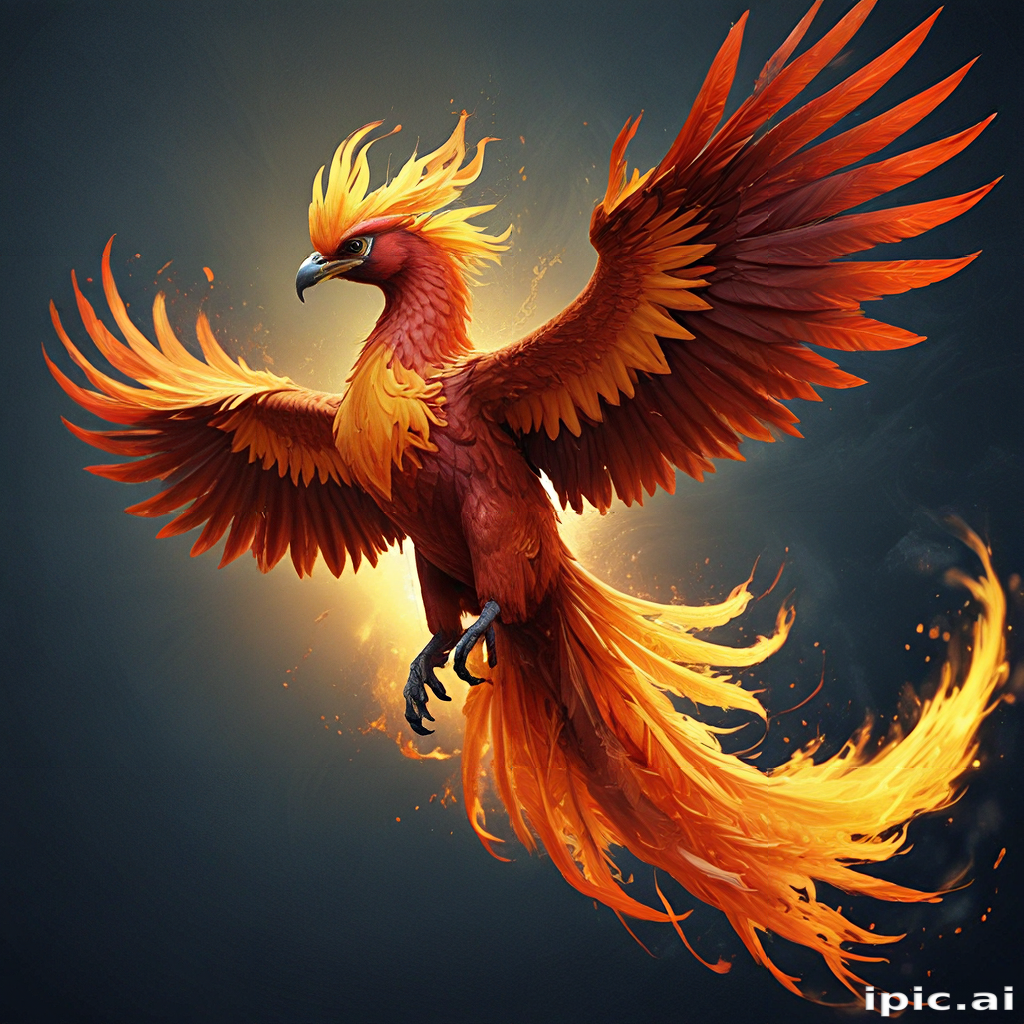 Majestic Phoenix Soaring Through Flames with Dazzling Fiery Feathers