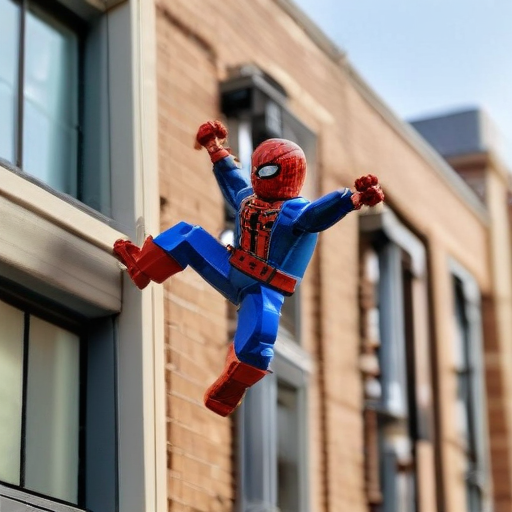 Lego spiderman jumping from a building