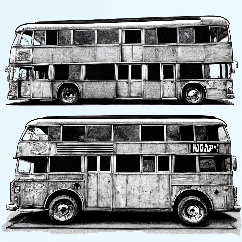 THE hip hop BUS in the street. COMIC BOOK. SKETCH STYLE. BLACK AND WHITE.