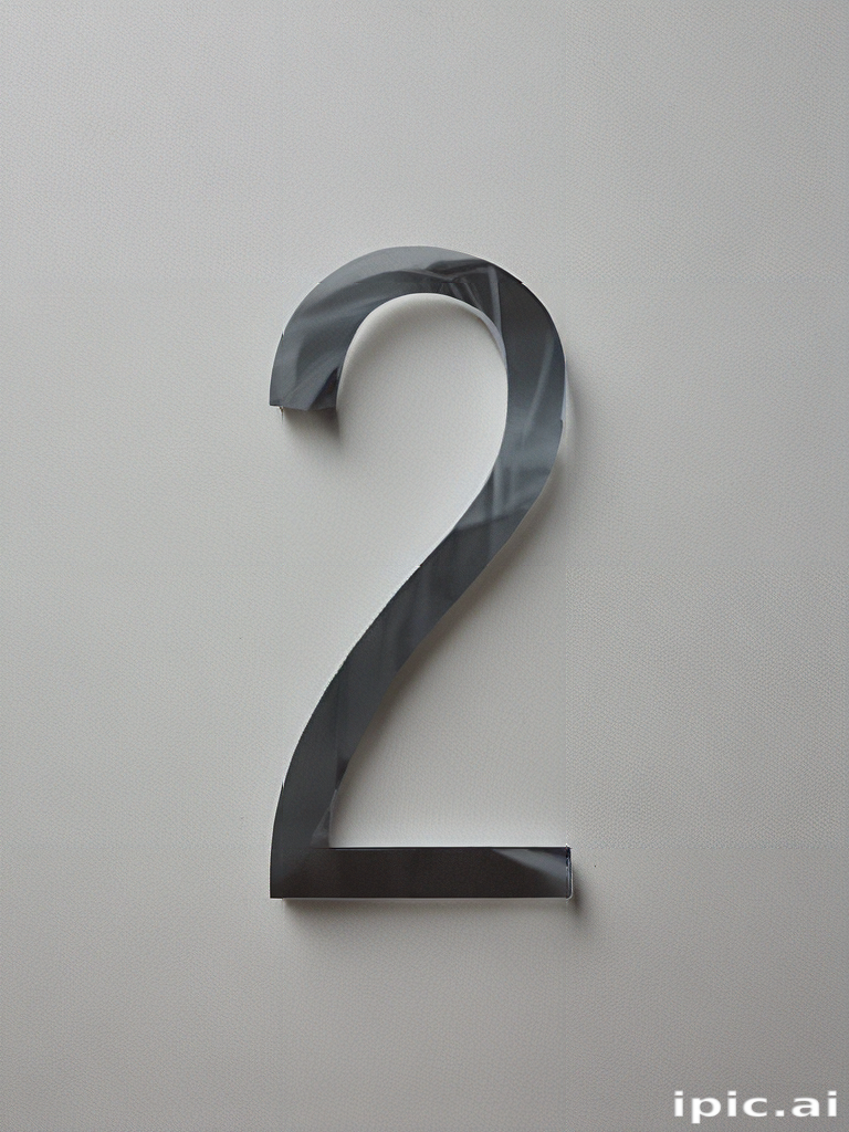 A Large, Shiny Metallic Number Two on a Plain Background.