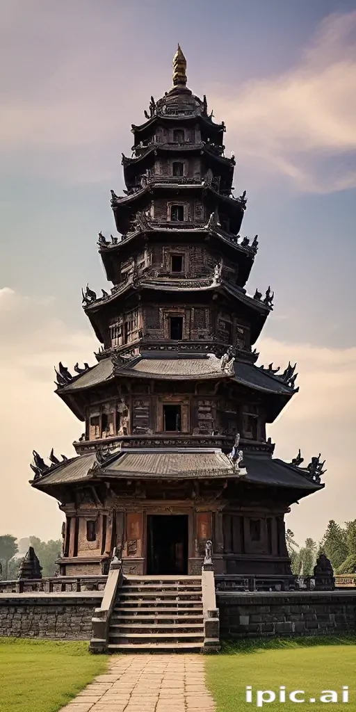 Majestic Ancient Pagoda Surrounded by Lush Greenery and Clear Skies