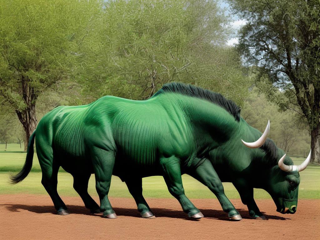 a green bull in a very aggressive pose