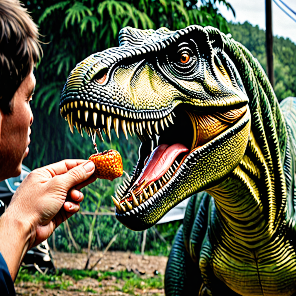 A T-Rex eating a person realistic scary