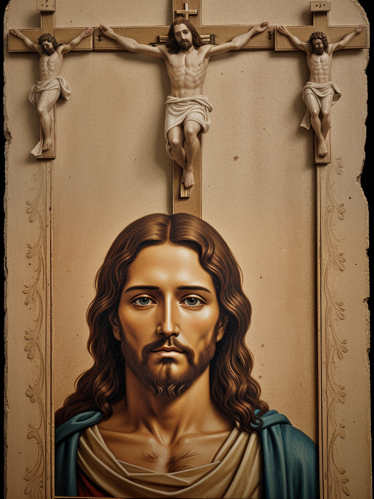 Artistic Representation of Jesus Christ on the Cross in Detail.