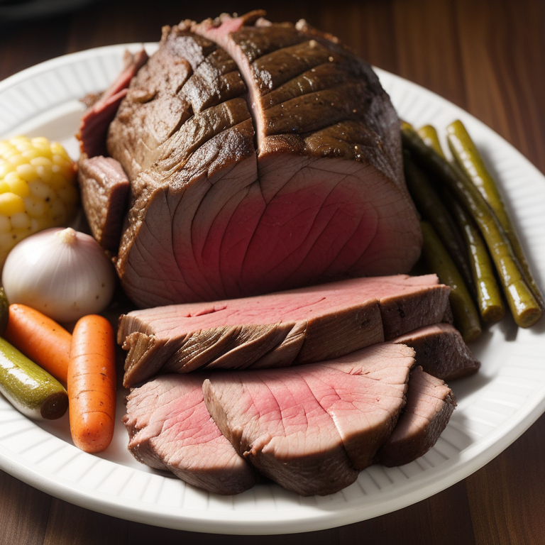 A Deliciously Prepared Roast Beef Platter with Colorful Vegetables and ...