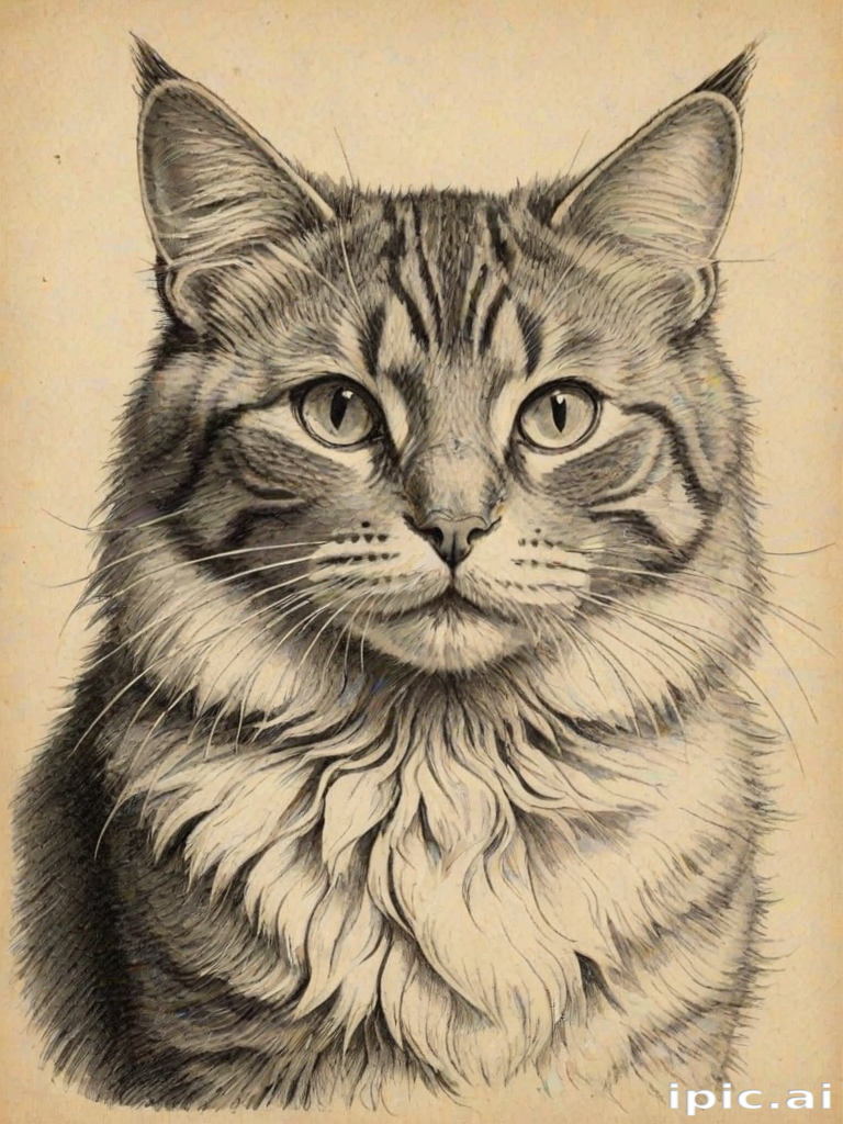 A Detailed Illustration of a Majestic and Expressive Domestic Cat's Face
