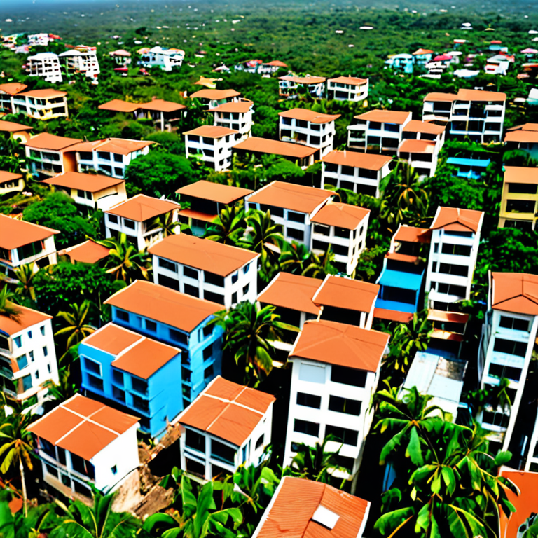 A horizon shot of an extremely densely populated tropical island filled ...
