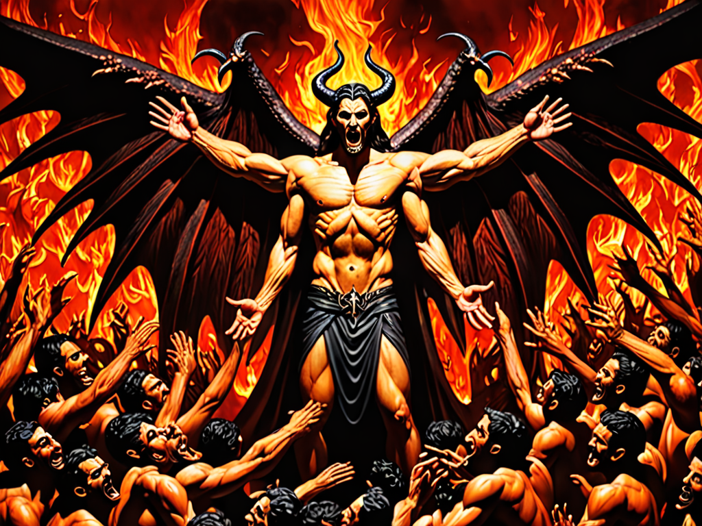 Lucifer inside hell commanding the demons