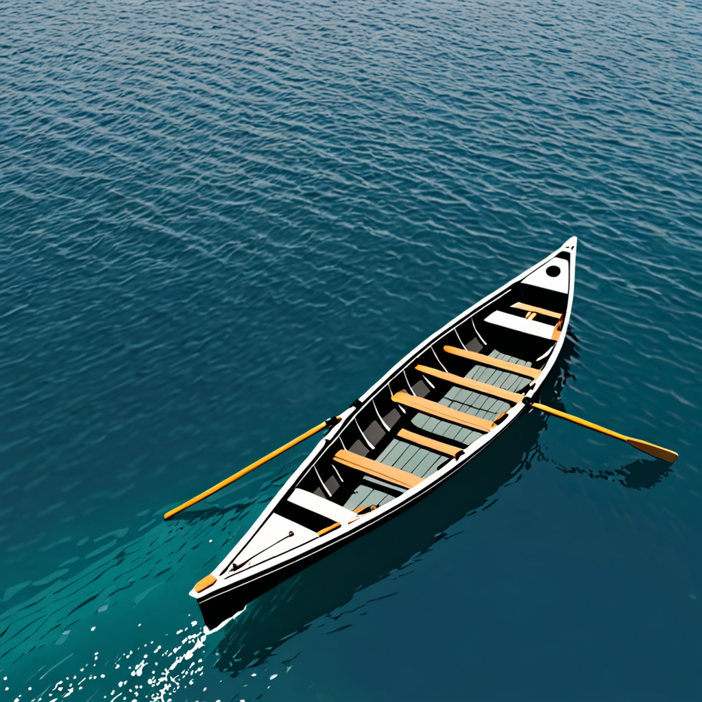 rowing boat at sea without people. Flat colors.