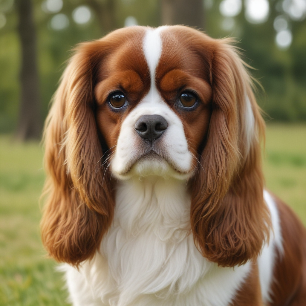 A Beautiful Cavalier King Charles Spaniel Posing in a Lush Green Park