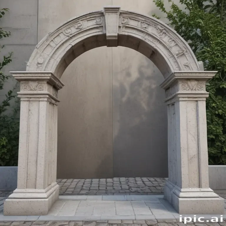 Elegant Stone Archway Surrounded by Lush Greenery and Modern Architecture