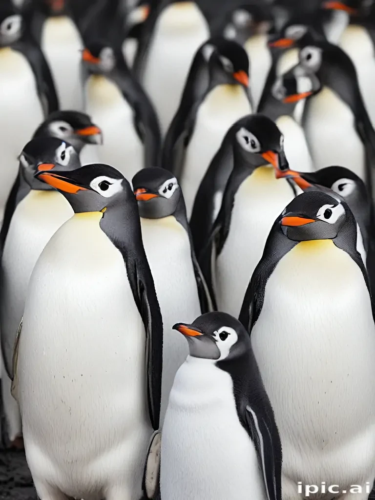 A Large Group of Playful Penguins Gathered Together in Their Habitat.