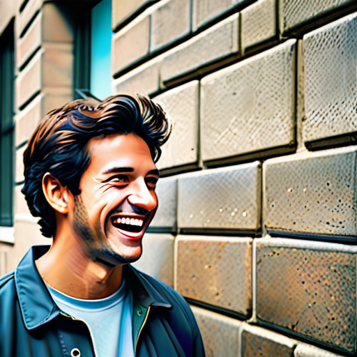 random man talking to a wall deviously grinning